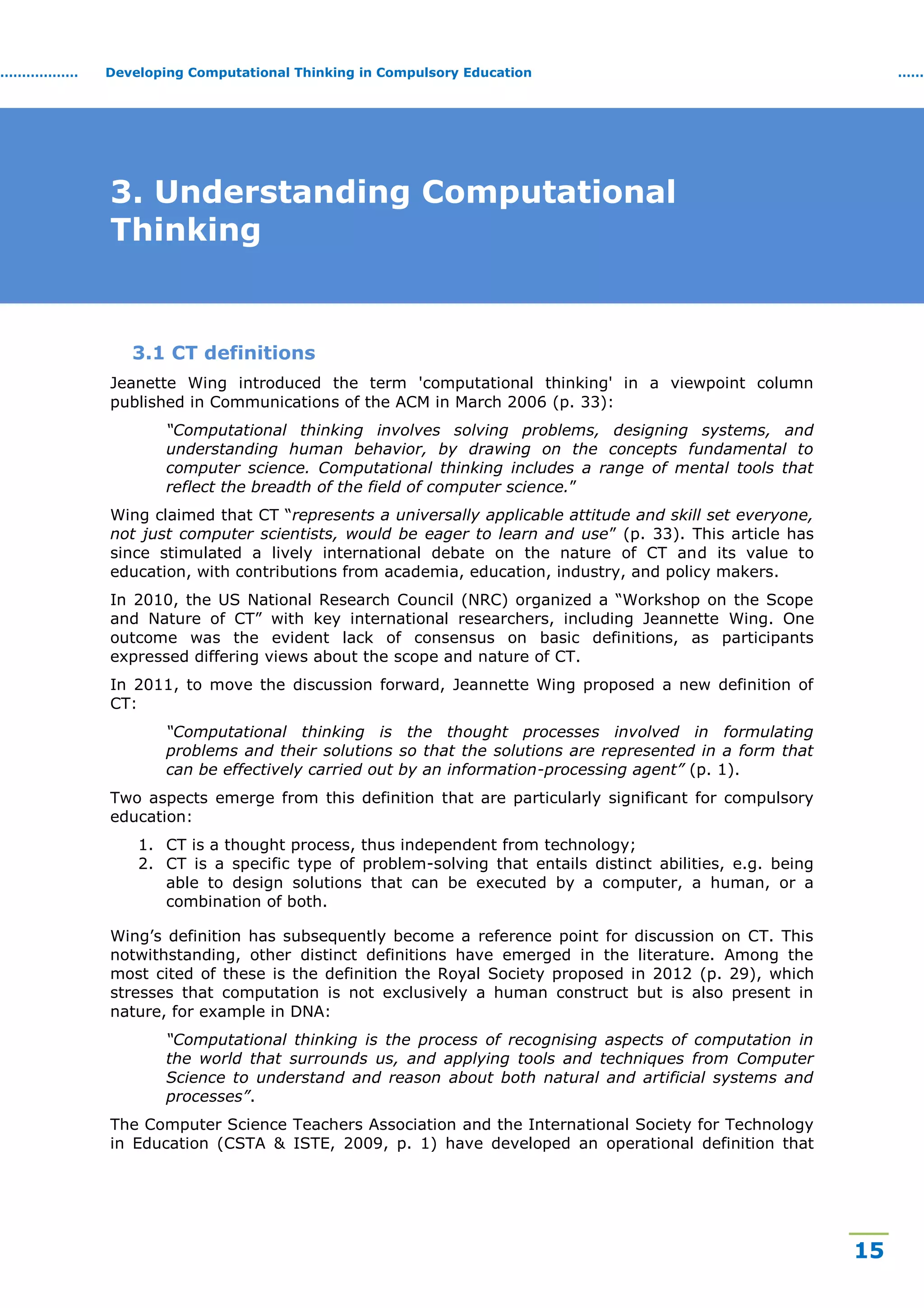 Developing Computational Thinking in Compulsory Education | PDF | Educational Assessment | Education