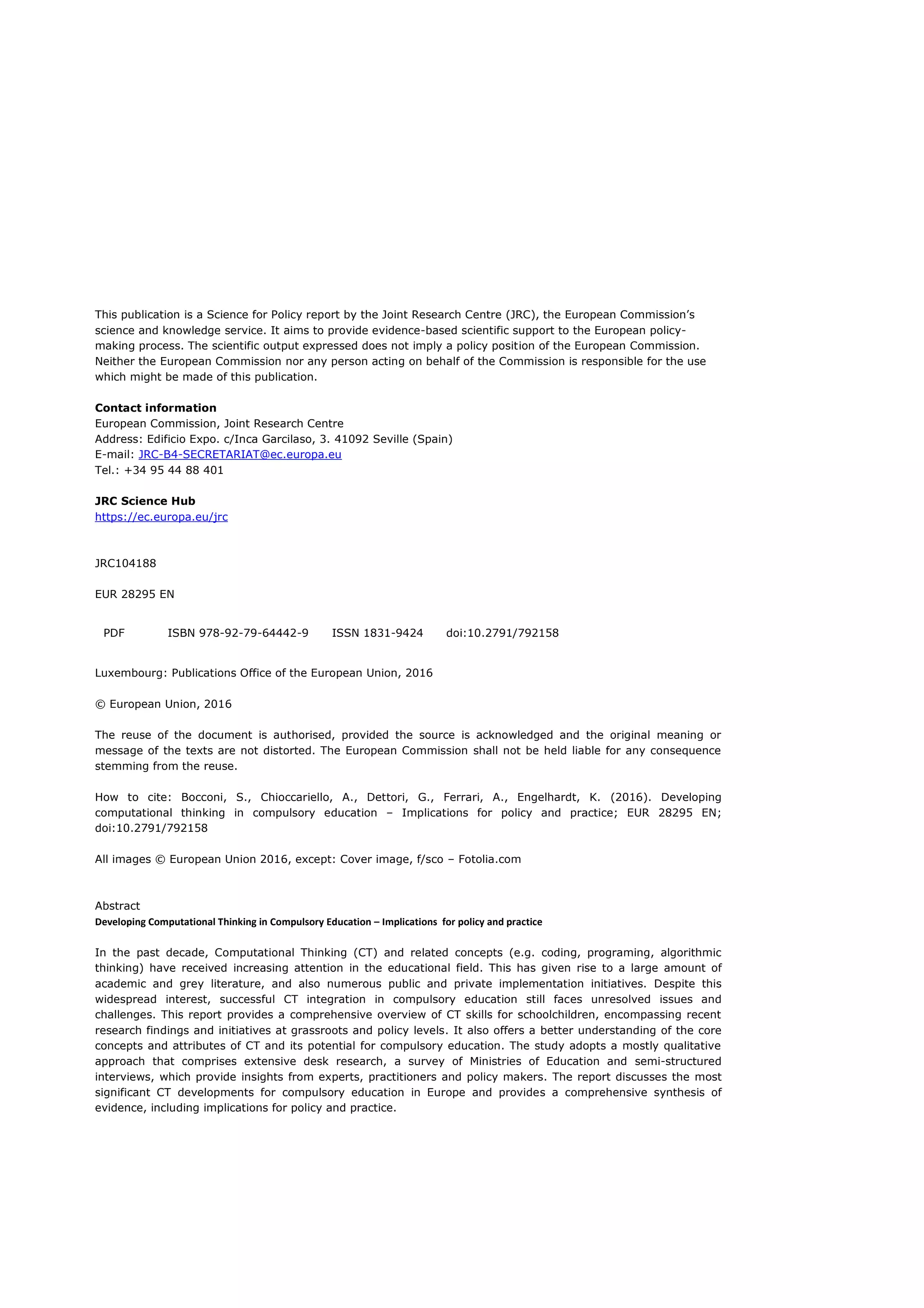 Developing Computational Thinking in Compulsory Education | PDF | Educational Assessment | Education