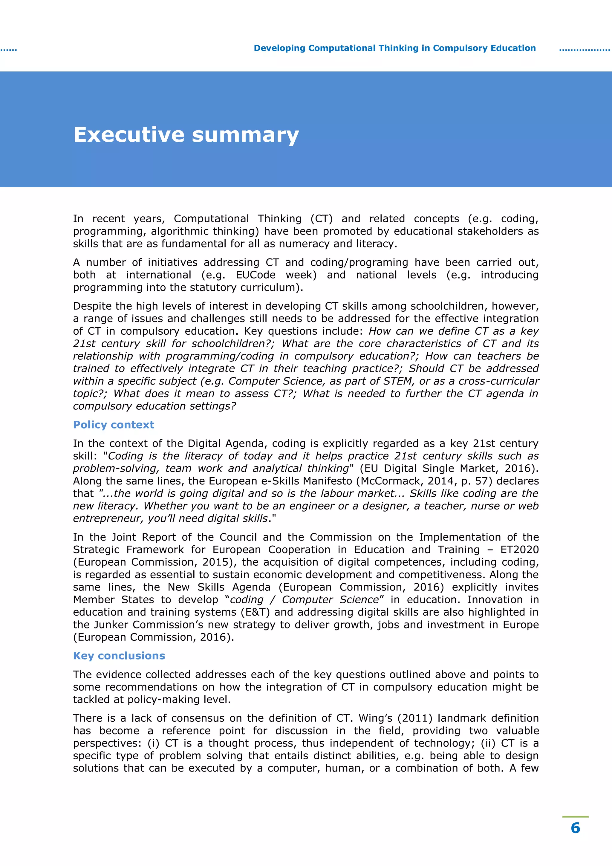 Developing Computational Thinking in Compulsory Education | PDF | Educational Assessment | Education