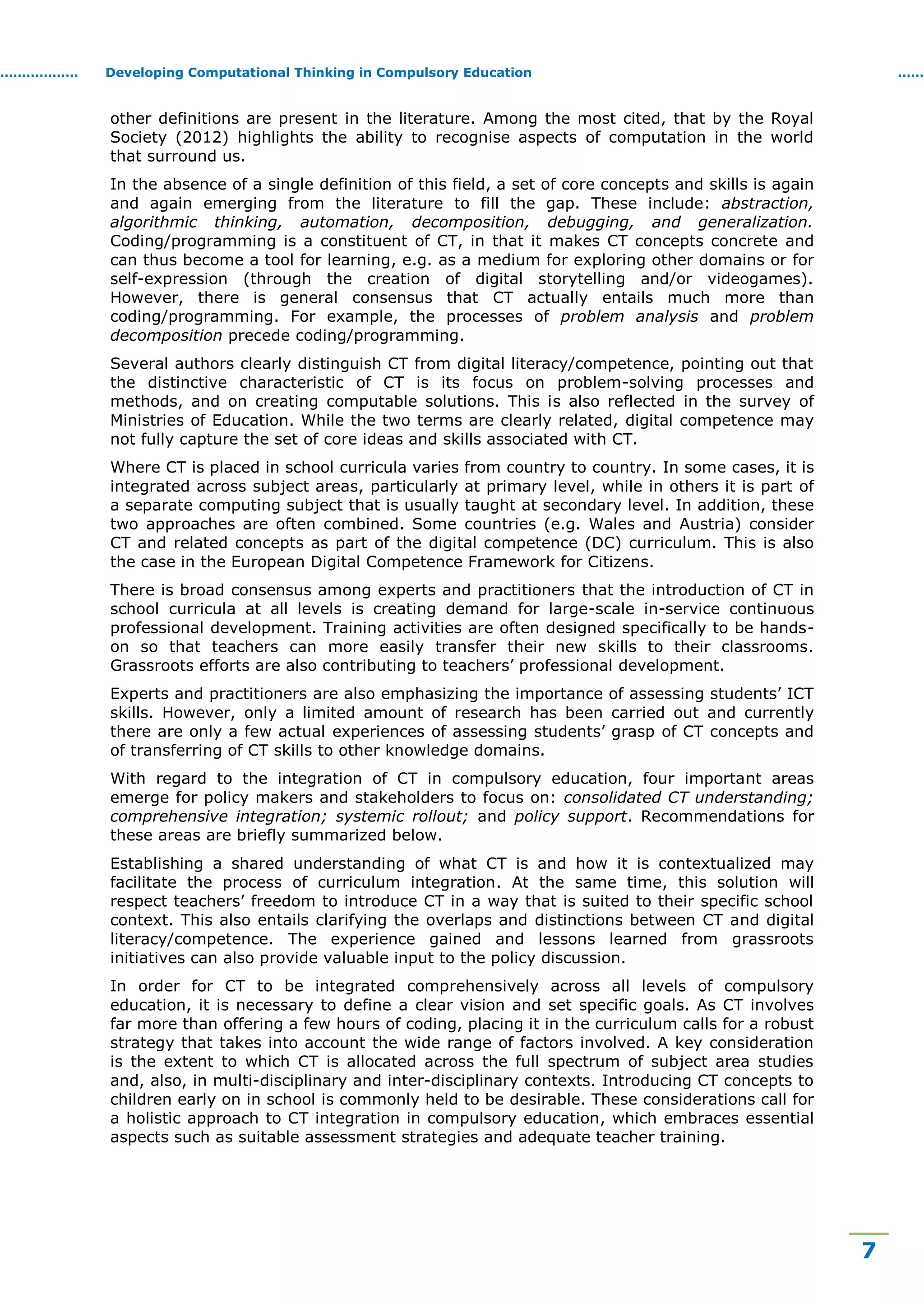 Developing Computational Thinking in Compulsory Education | PDF | Educational Assessment | Education