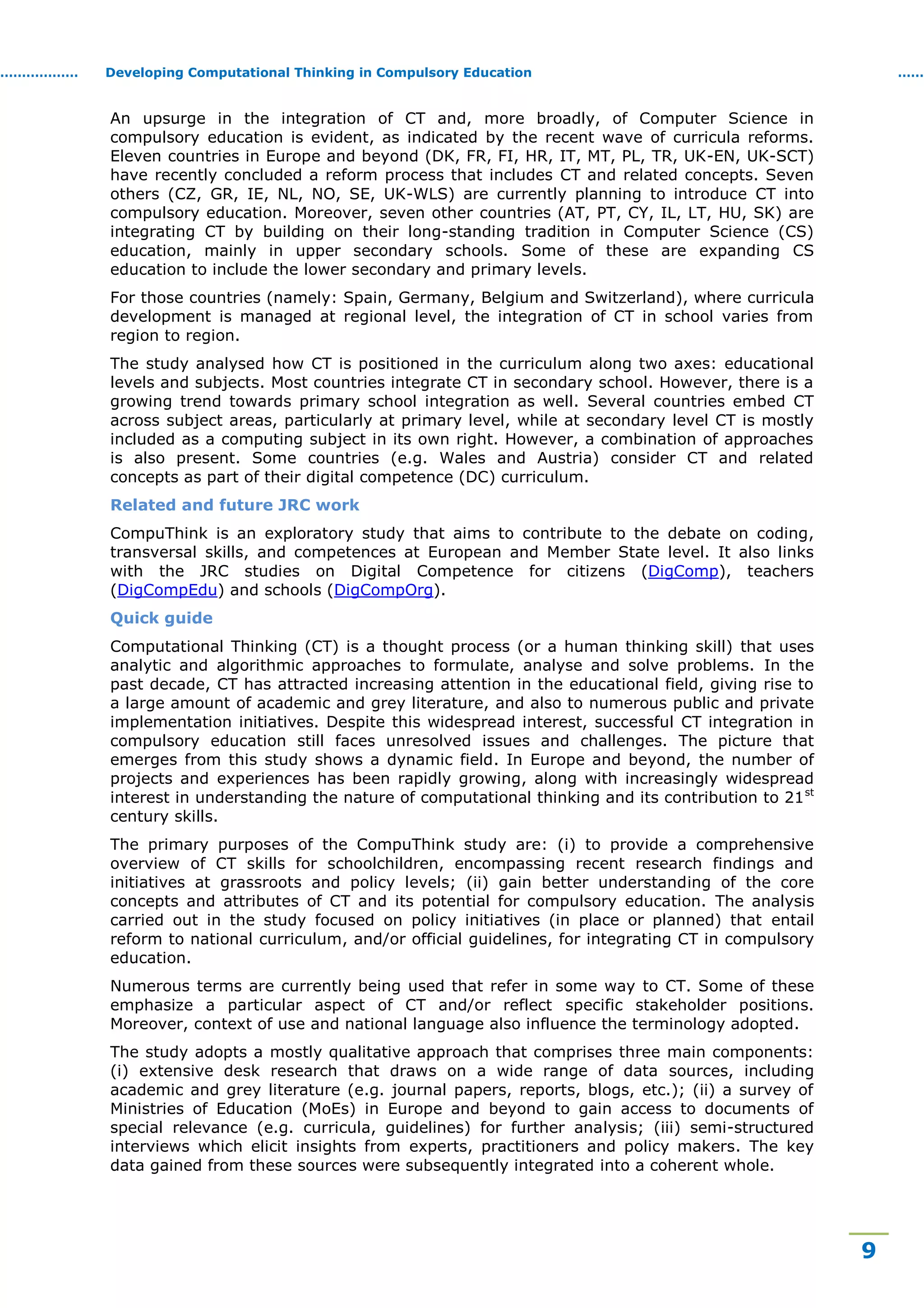 Developing Computational Thinking in Compulsory Education | PDF ...