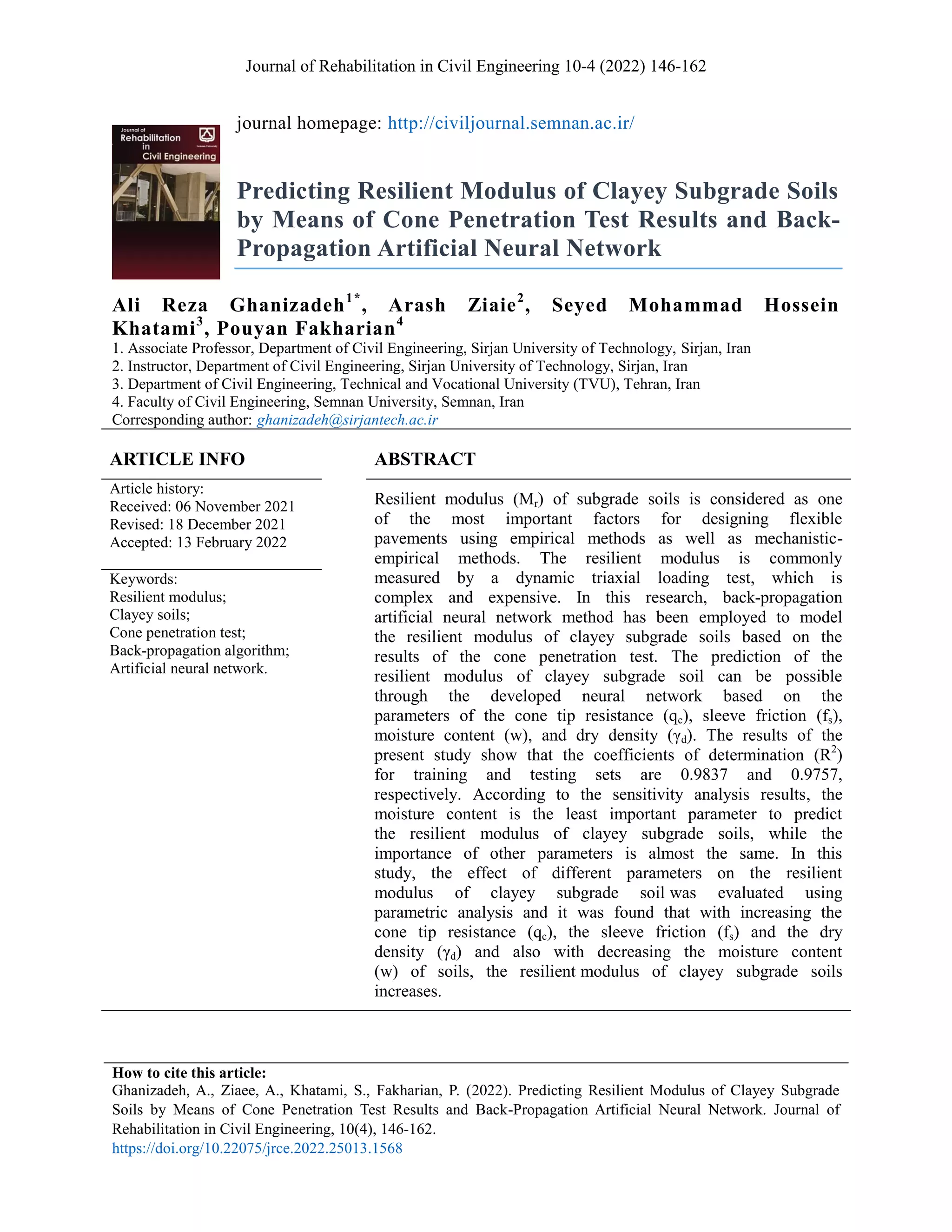 Predicting Resilient Modulus of Clayey Subgrade Soils by Means of Cone ...
