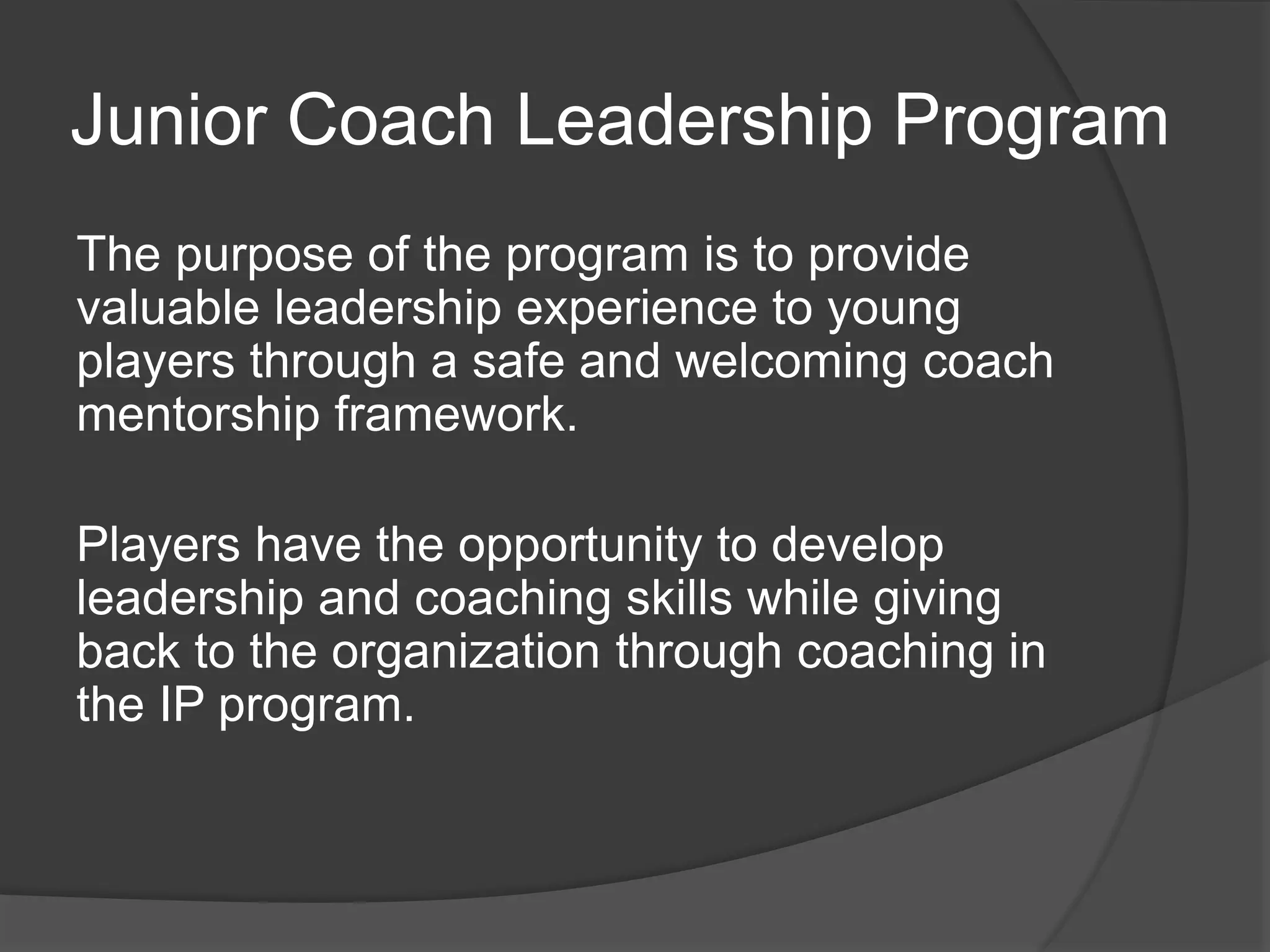 Junior Coach Leadership Program (Chebucto) | PPTX