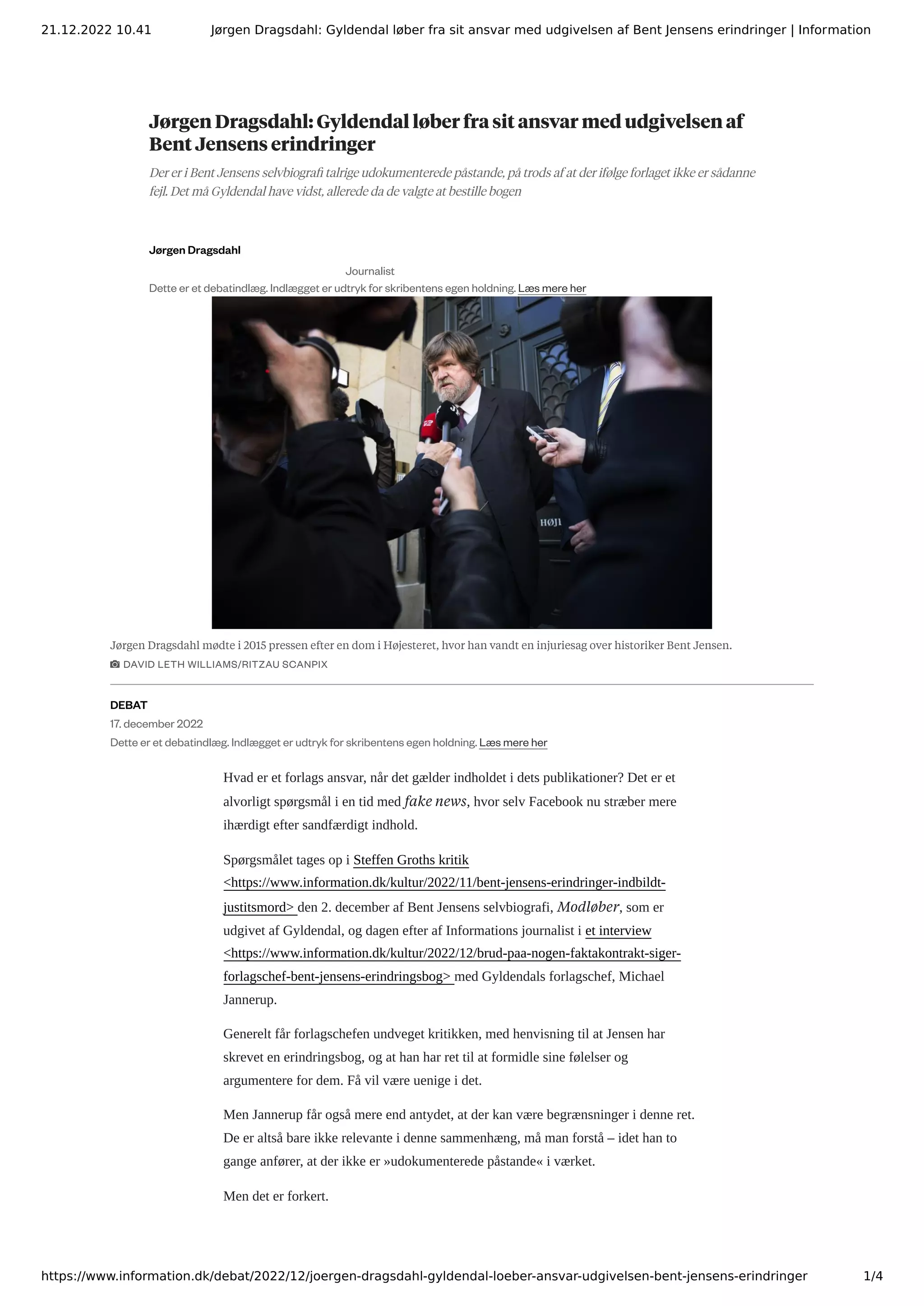 Jørgen Dragsdahl_ Gyldendal løber fra sit ansvar med udgivelsen af Bent Jensens erindringer ...