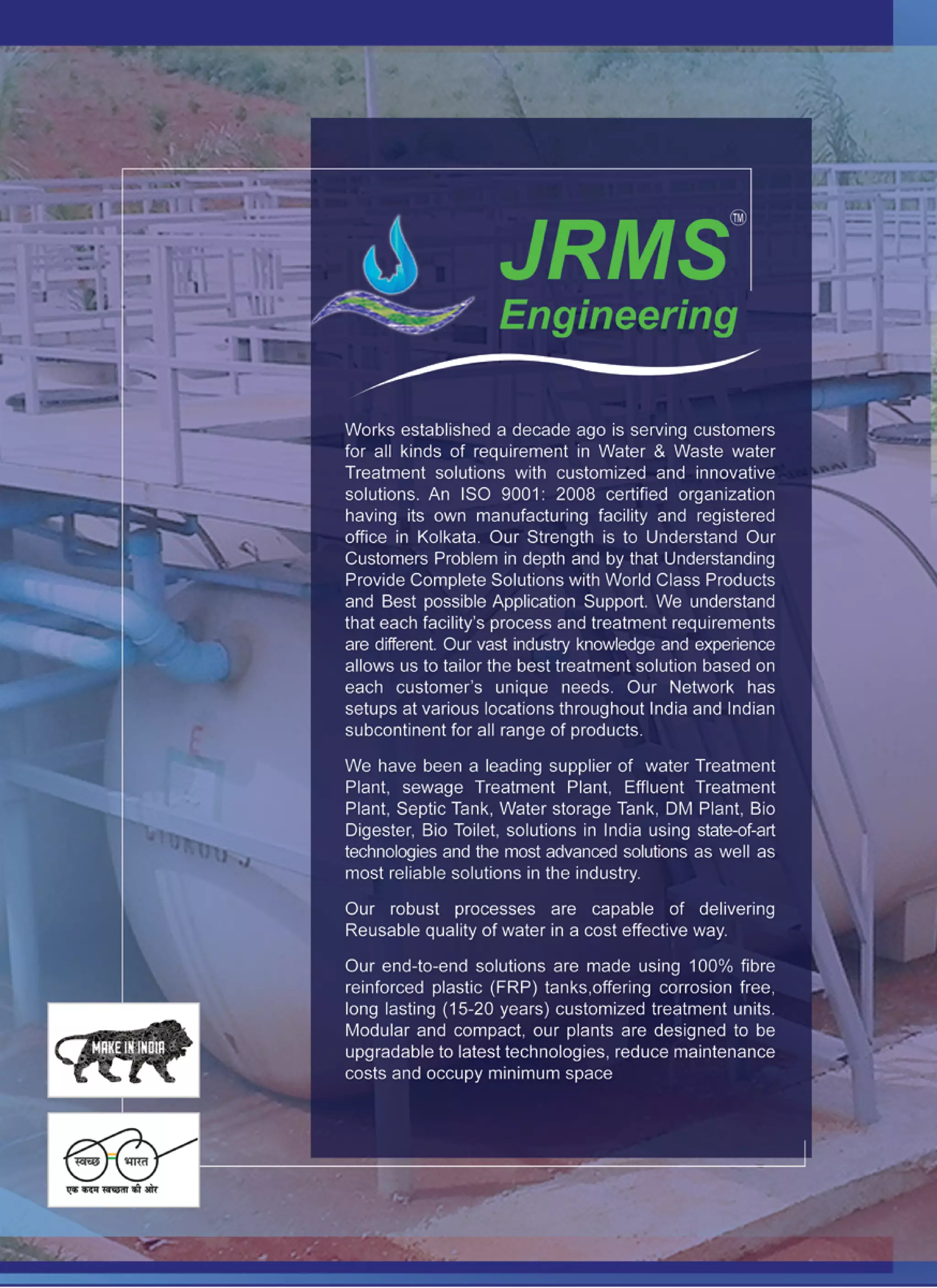WATER AND SEWAGE TREATMENT PLANT By JRMS Engineering Works | PDF