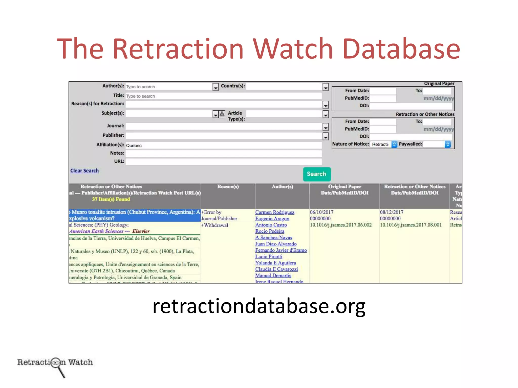 The Retraction Watch Database | PPT