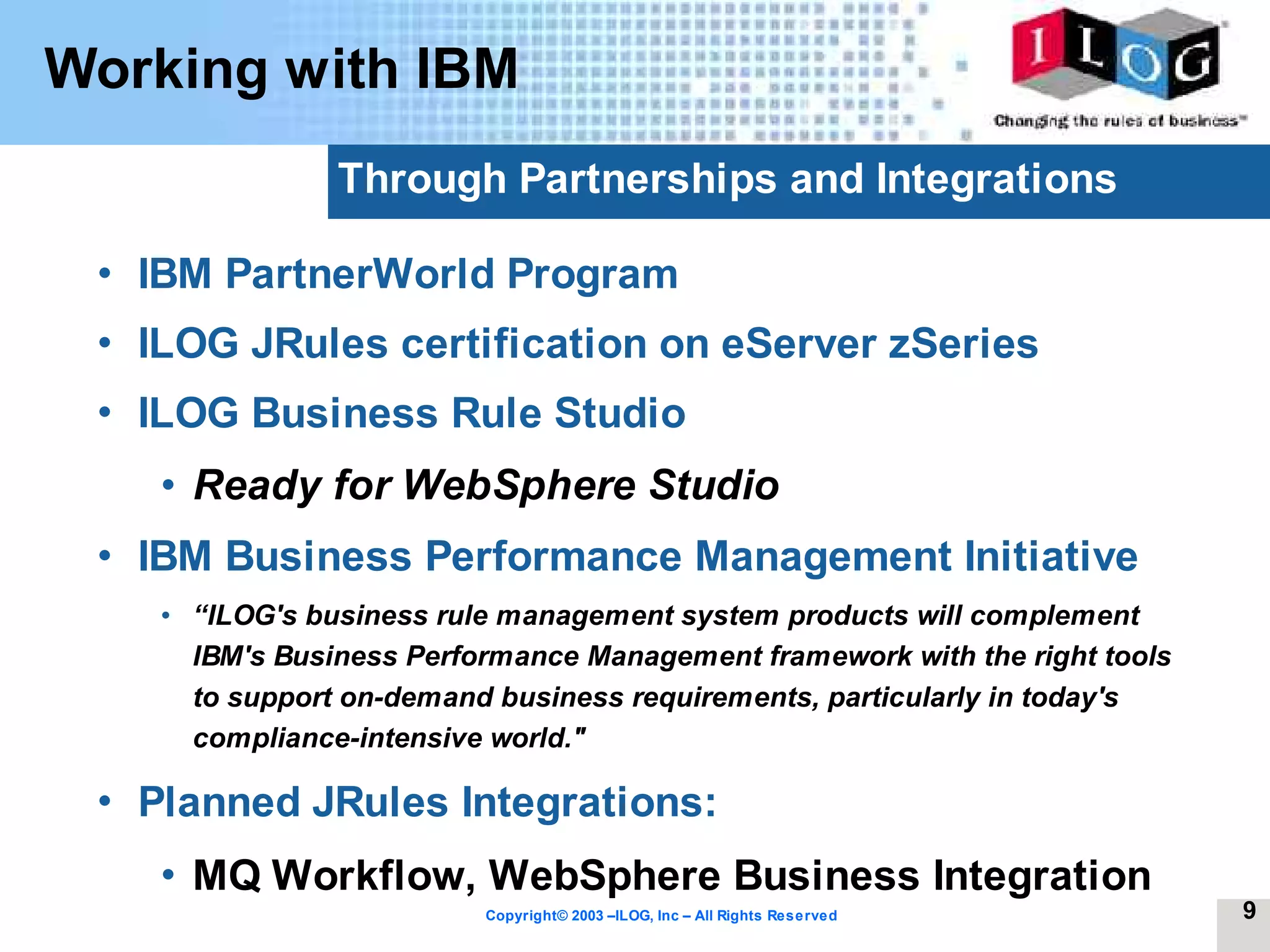 IBM zUniversity 2004 : ILOG JRules on IBM eServer zSeries | PPT