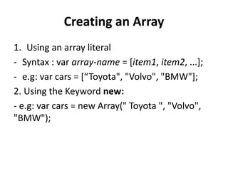 javascript arrays | PPSX | Programming Languages | Computing