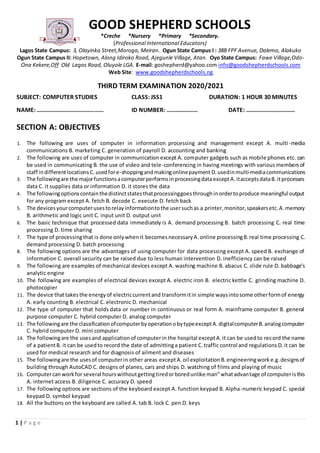 Js1 computer studies examination (Third Term) | DOCX