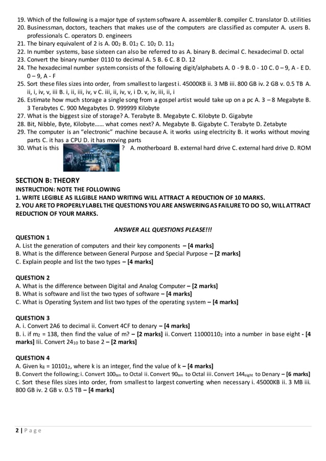 JSS2 COMPUTER STUDIES EXAMINATION (FIRST TERM) | DOCX