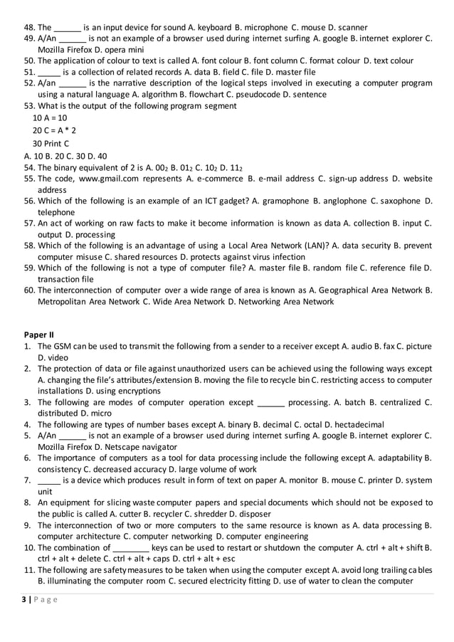 JSS3 COMPUTER STUDIES EXAMINATION (FIRST TERM) | DOCX | Search | Internet