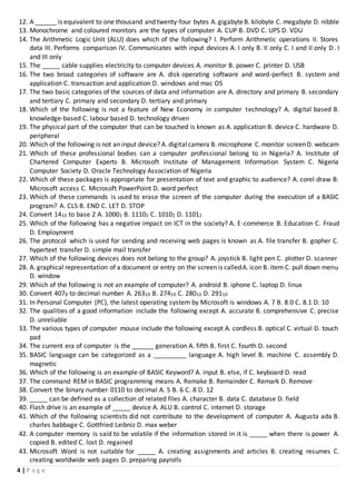 JSS3 COMPUTER STUDIES EXAMINATION (FIRST TERM) | DOCX
