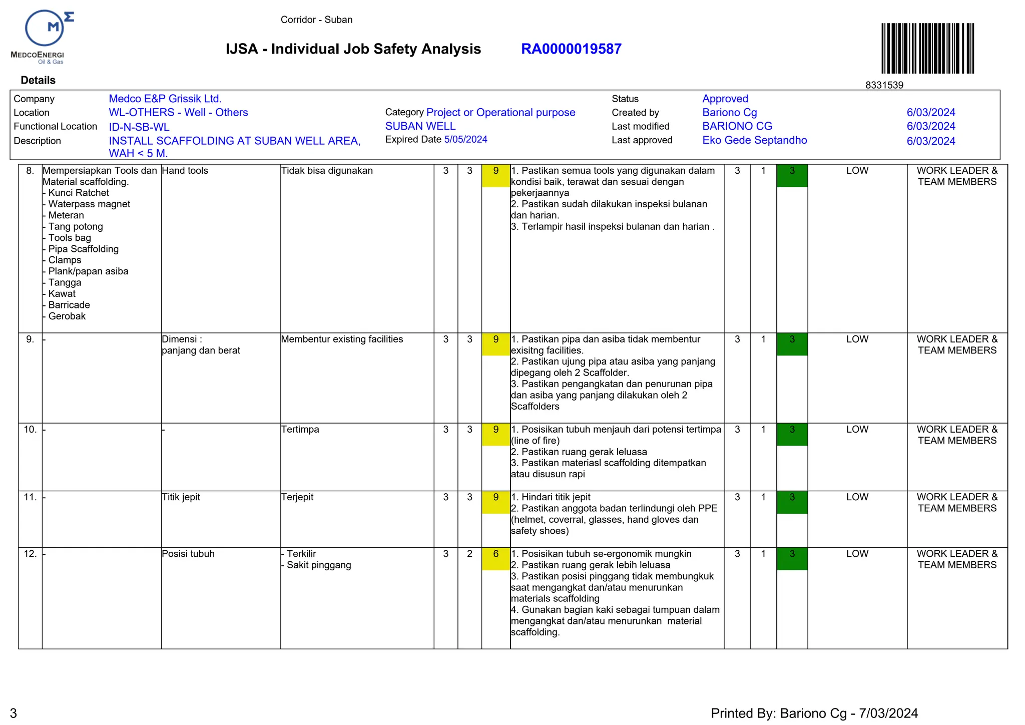 JSA jsa working at height , job safety analisis | PDF
