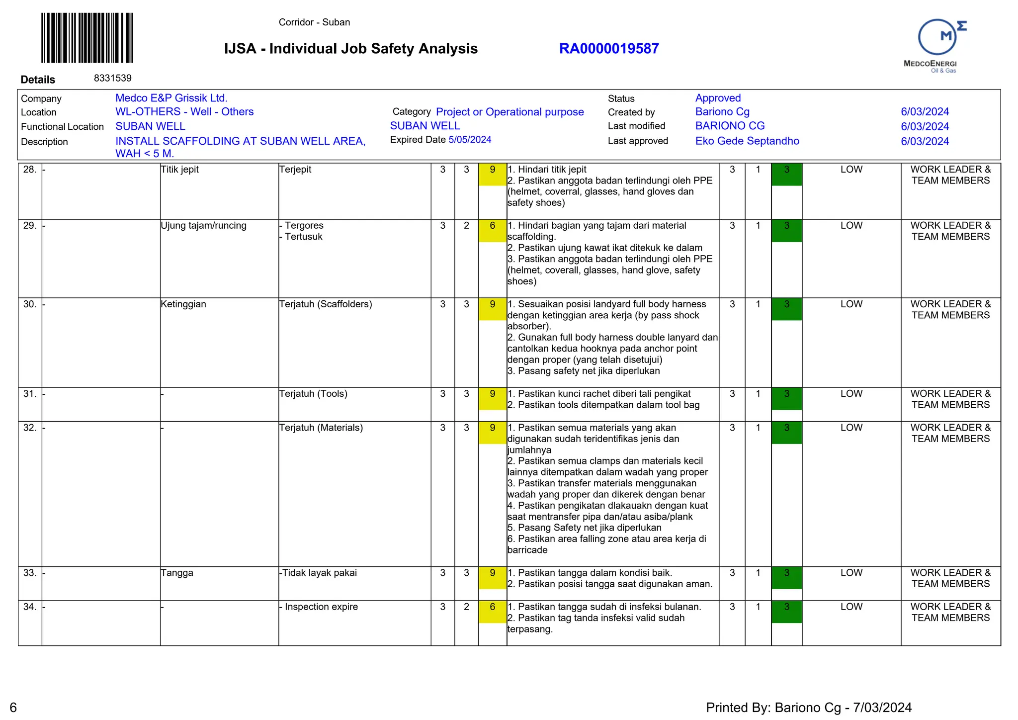 JSA jsa working at height , job safety analisis | PDF