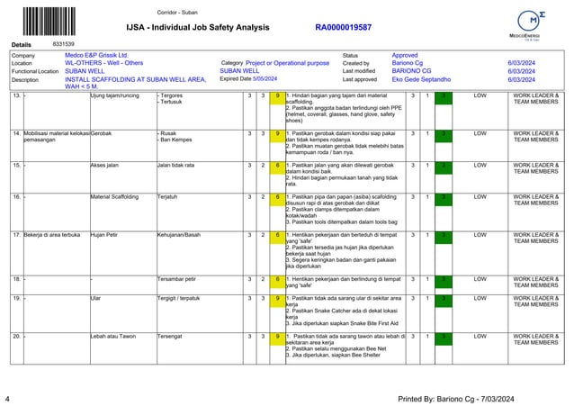 JSA jsa working at height , job safety analisis | PDF