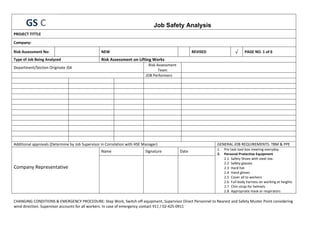 JSA for Lifting Activity.pdf file job safety analysis | PDF