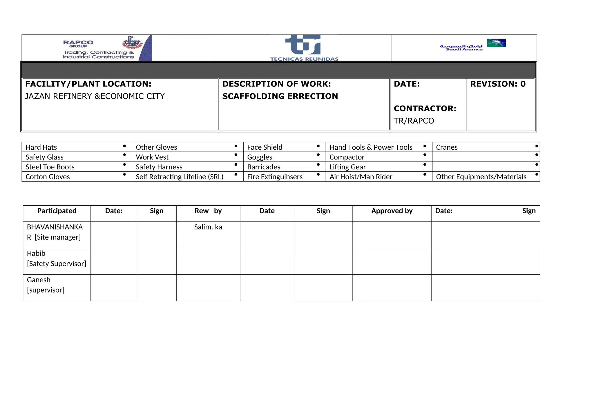 jsa for Scaffolding Erection.docx for construction | PPT