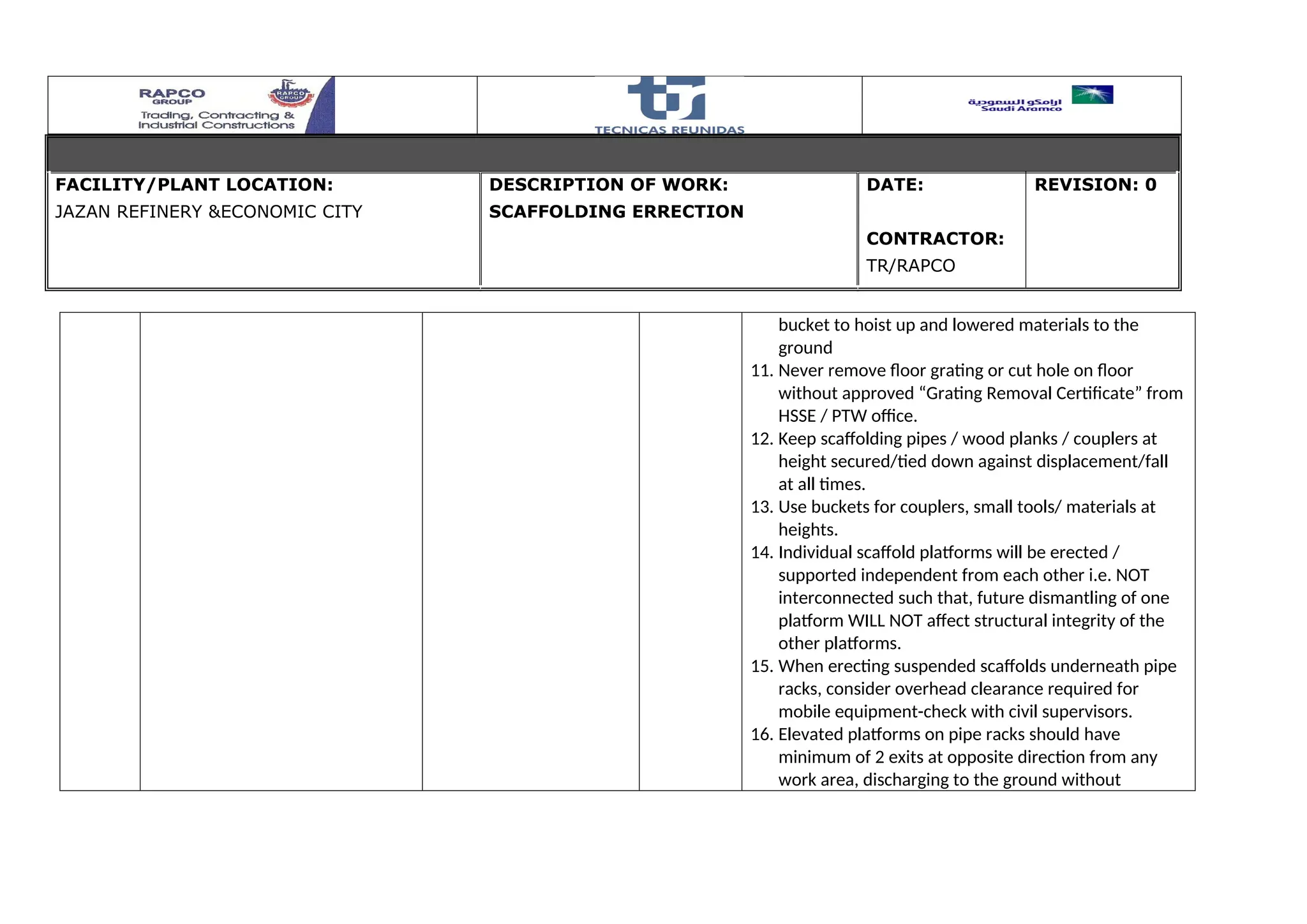 jsa for Scaffolding Erection.docx for construction | DOCX