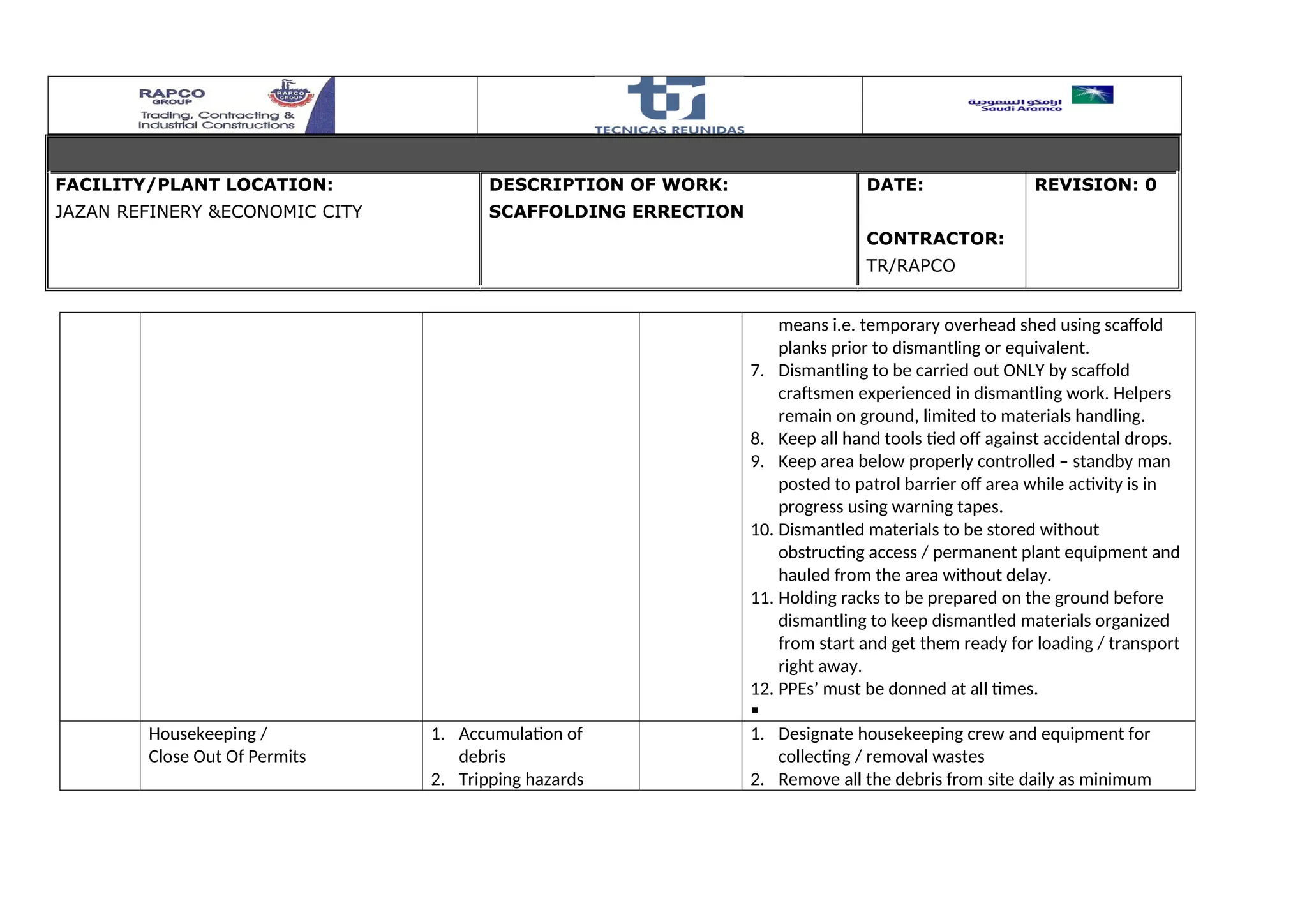 jsa for Scaffolding Erection.docx for construction | DOCX