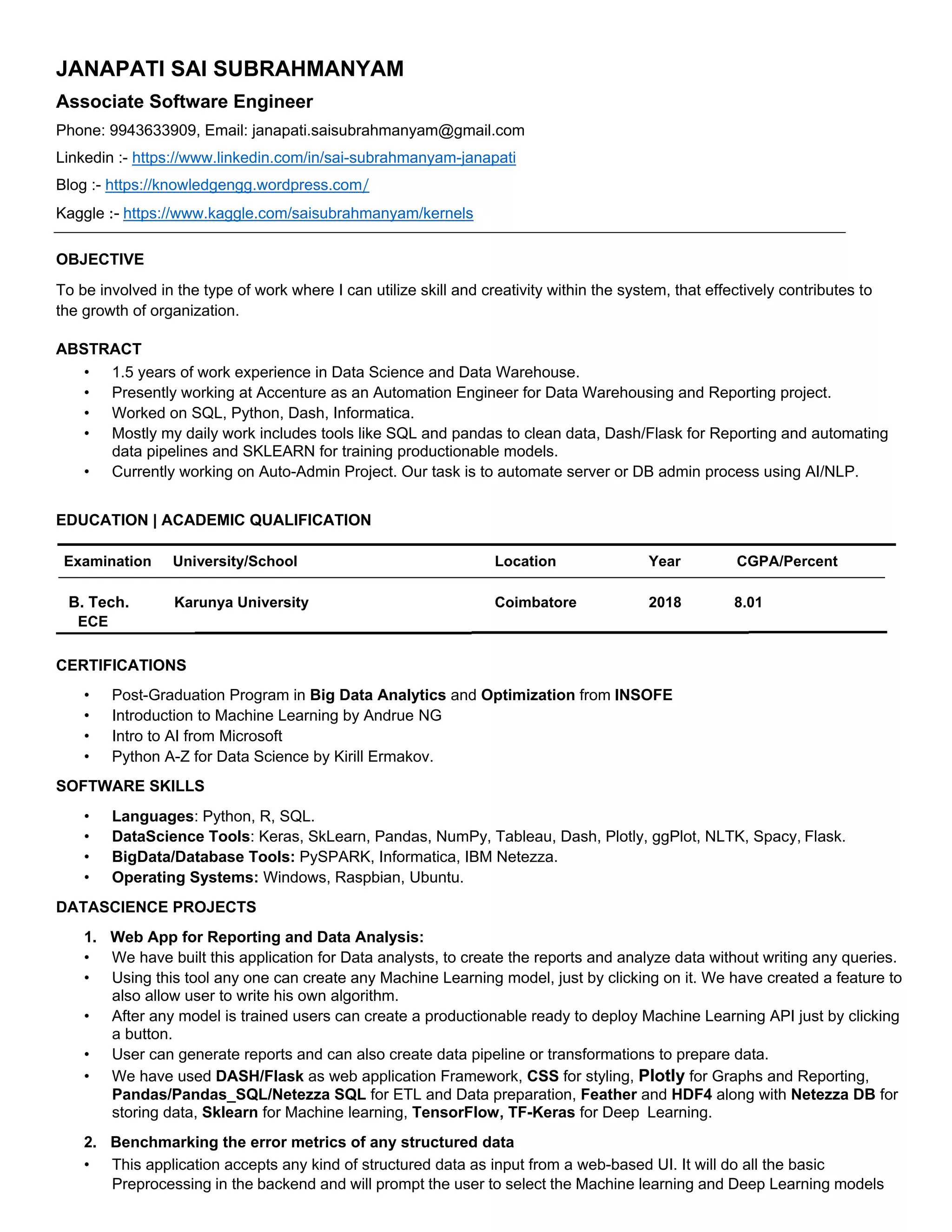 J sai subrahmanyam_Resume | PDF