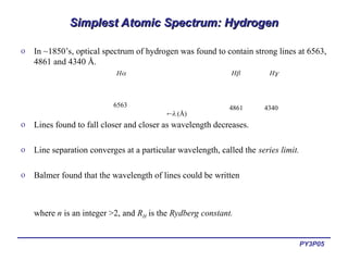 Atomic Spectroscopy and NucleaSimplest Atomic Spectrum: Hydrogenr | PPT