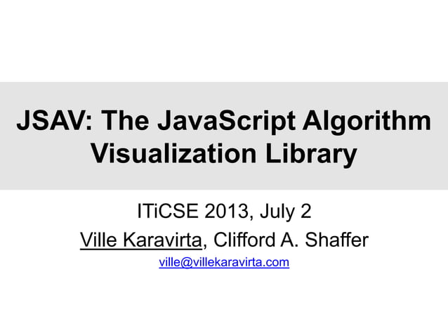 Jsav The Javascript Algorithm Visualization Library Ppt