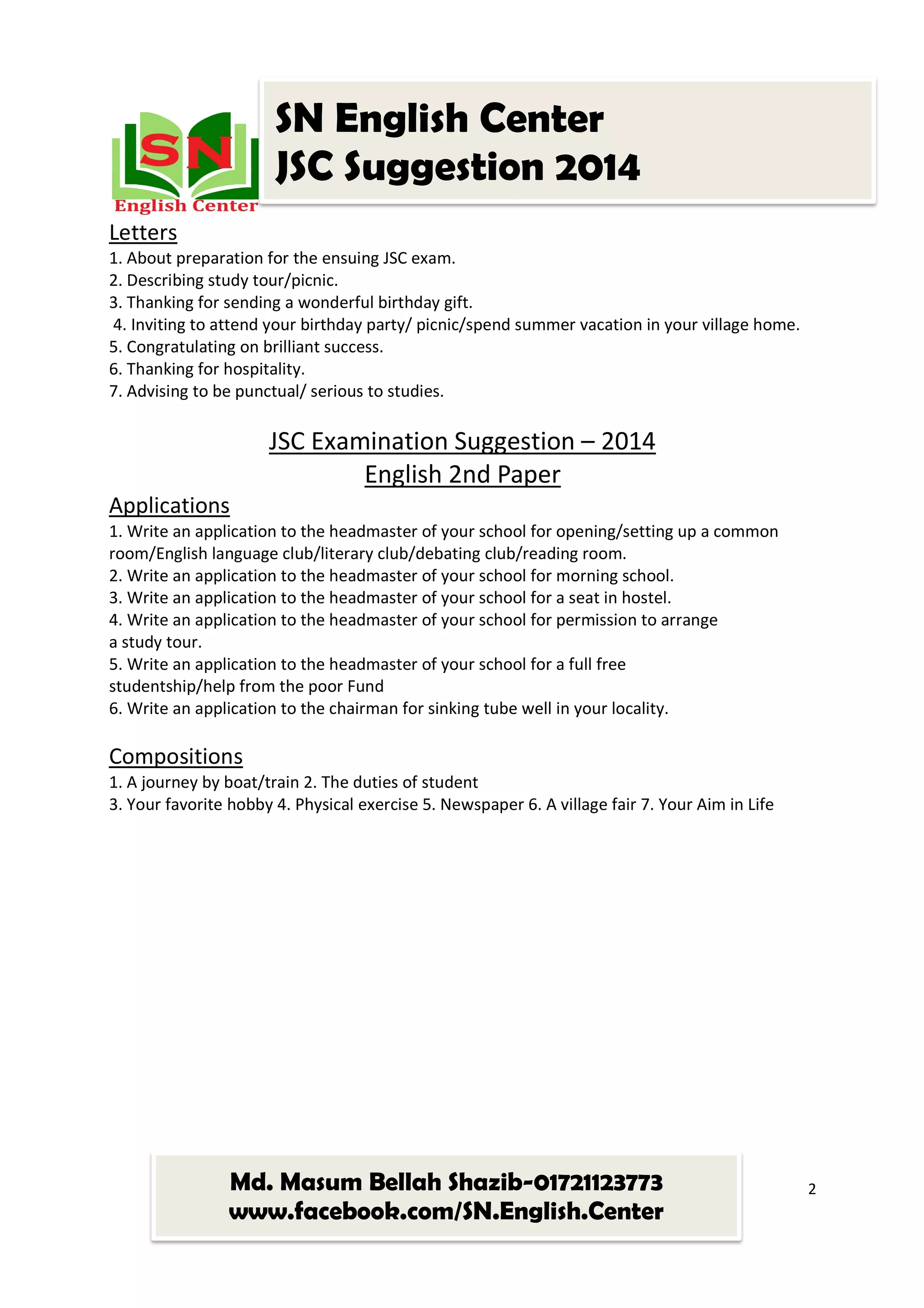 Jsc english suggestion 2014 | PDF