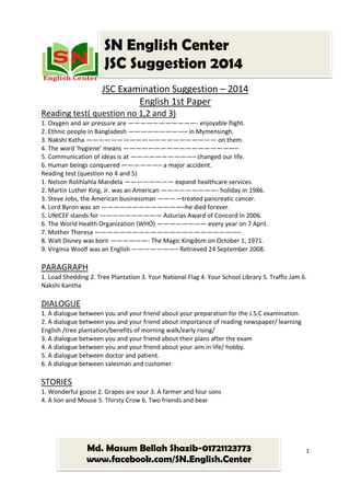 Jsc english suggestion 2014 | PDF