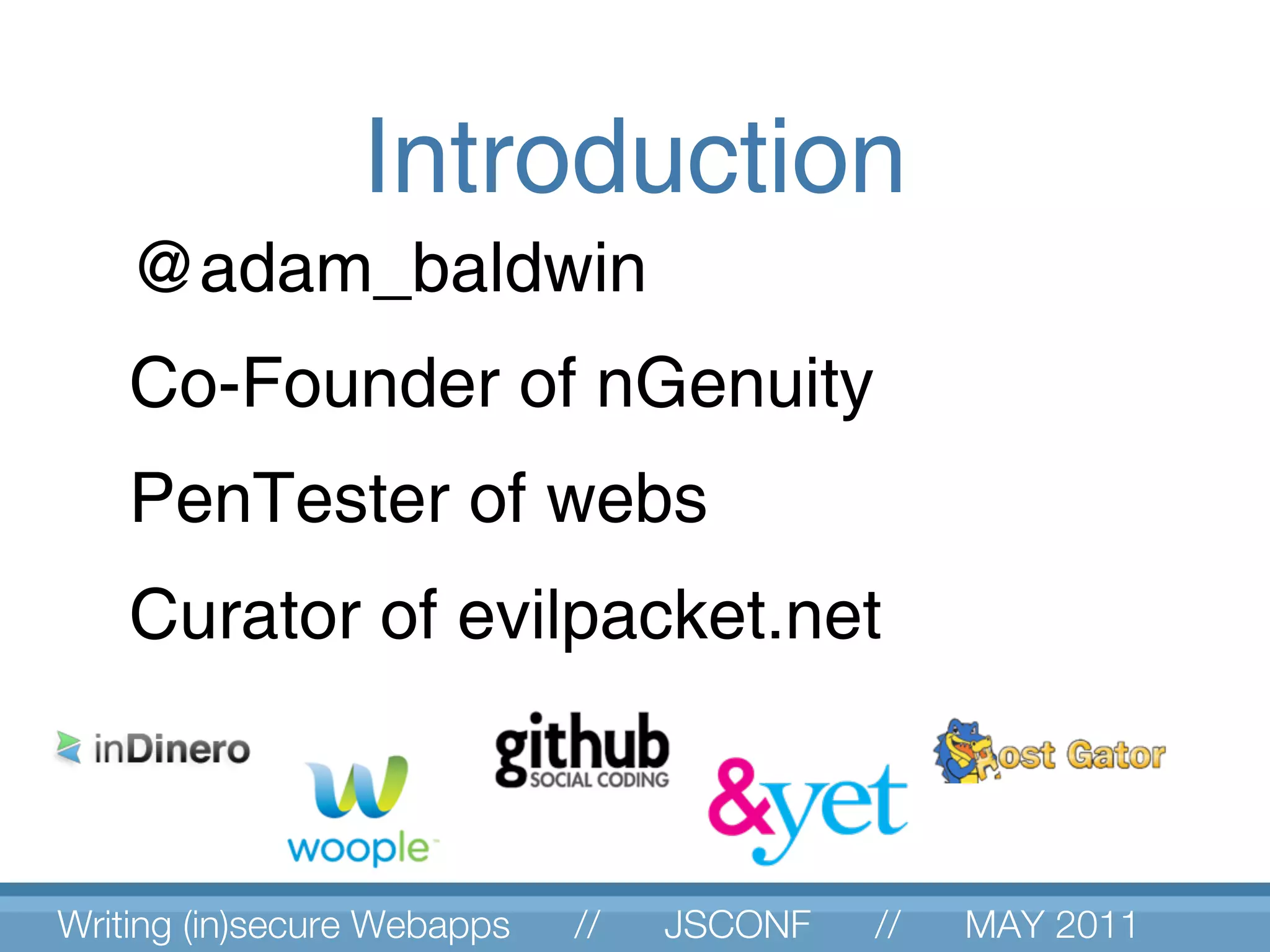 Writing an (in)secure webapp in 3 easy steps | KEY | Web Design and HTML | Internet