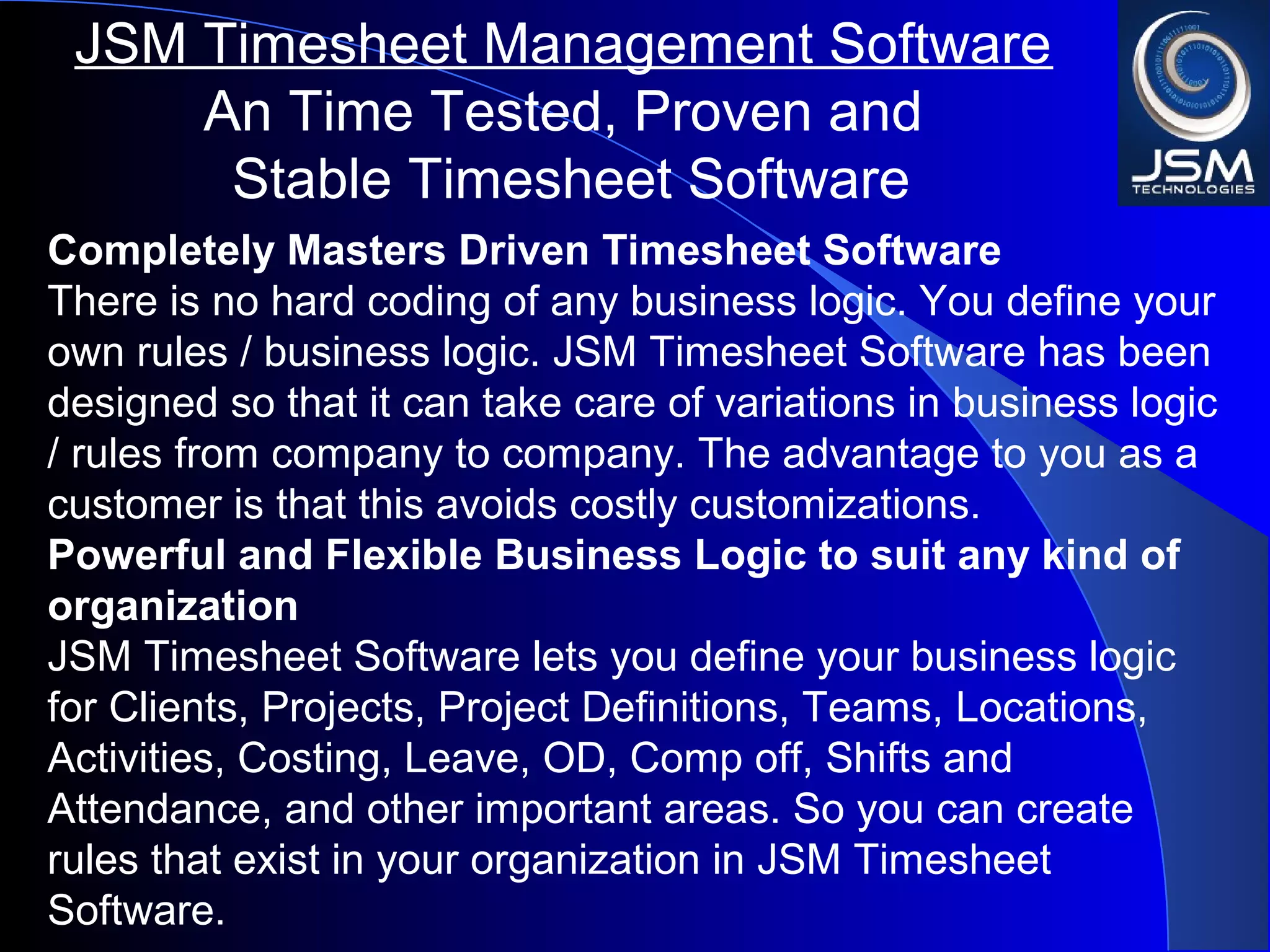 JSM Timesheet Management Software Presentation - Advanced Timesheet ...