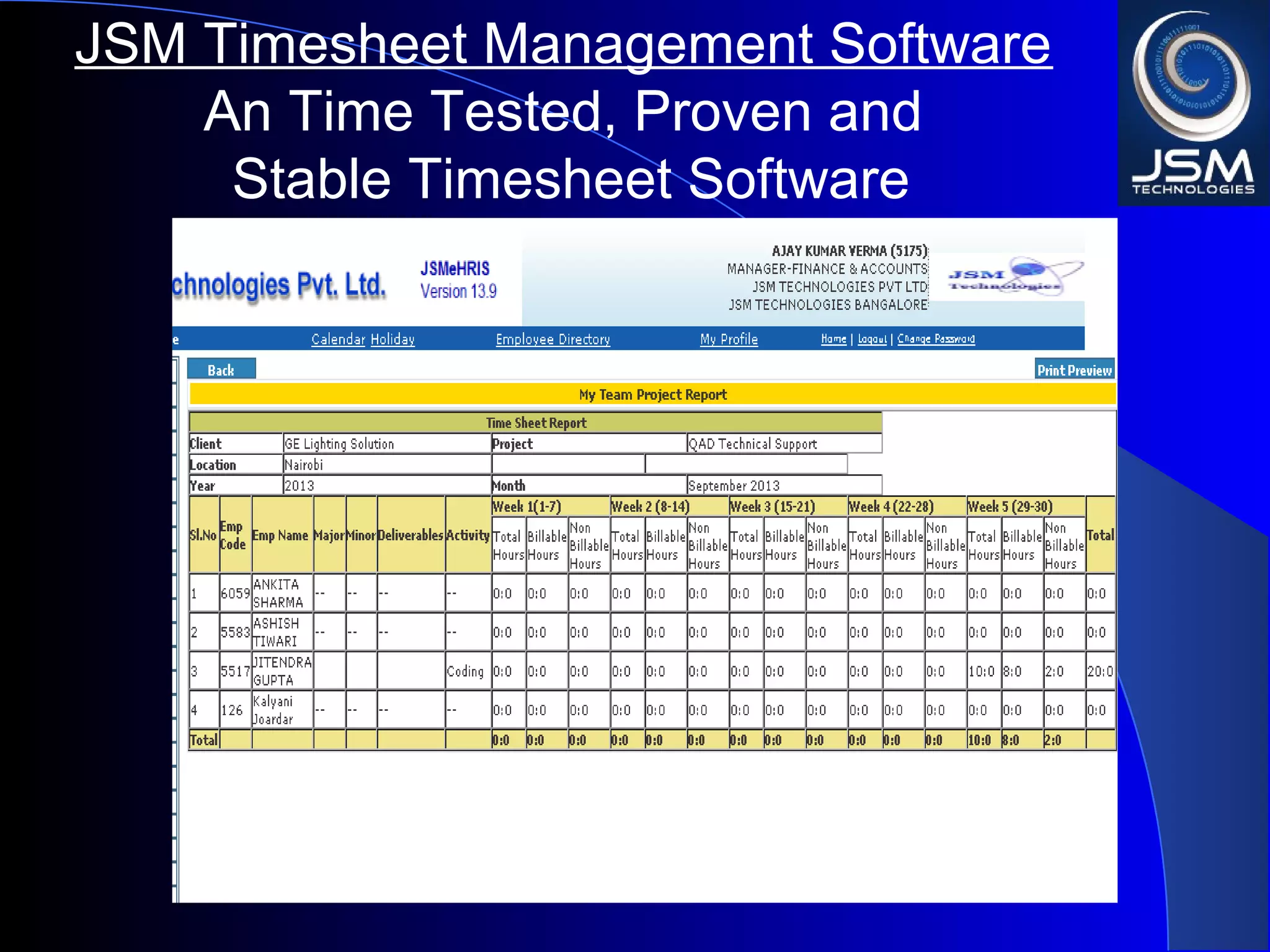 JSM Timesheet Management Software Presentation - Advanced Timesheet ...