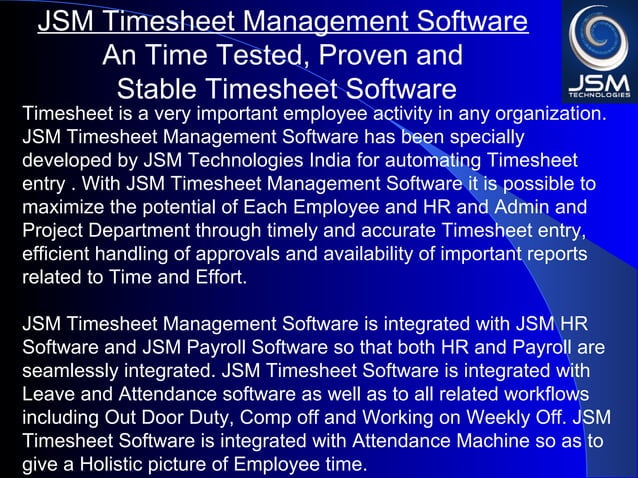JSM Timesheet Management Software Presentation - Advanced Timesheet ...