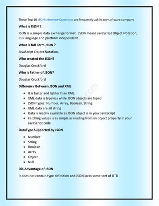 Top JSON Interview Questions for Freshers | PDF