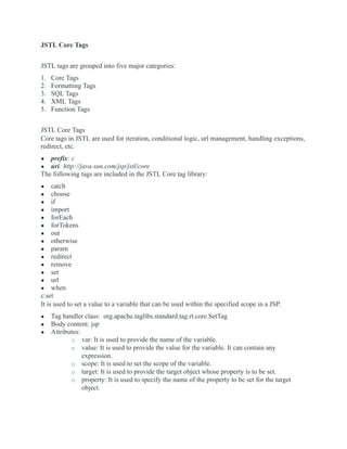 JSP Core tags.pdf core java in jsp notes | PDF