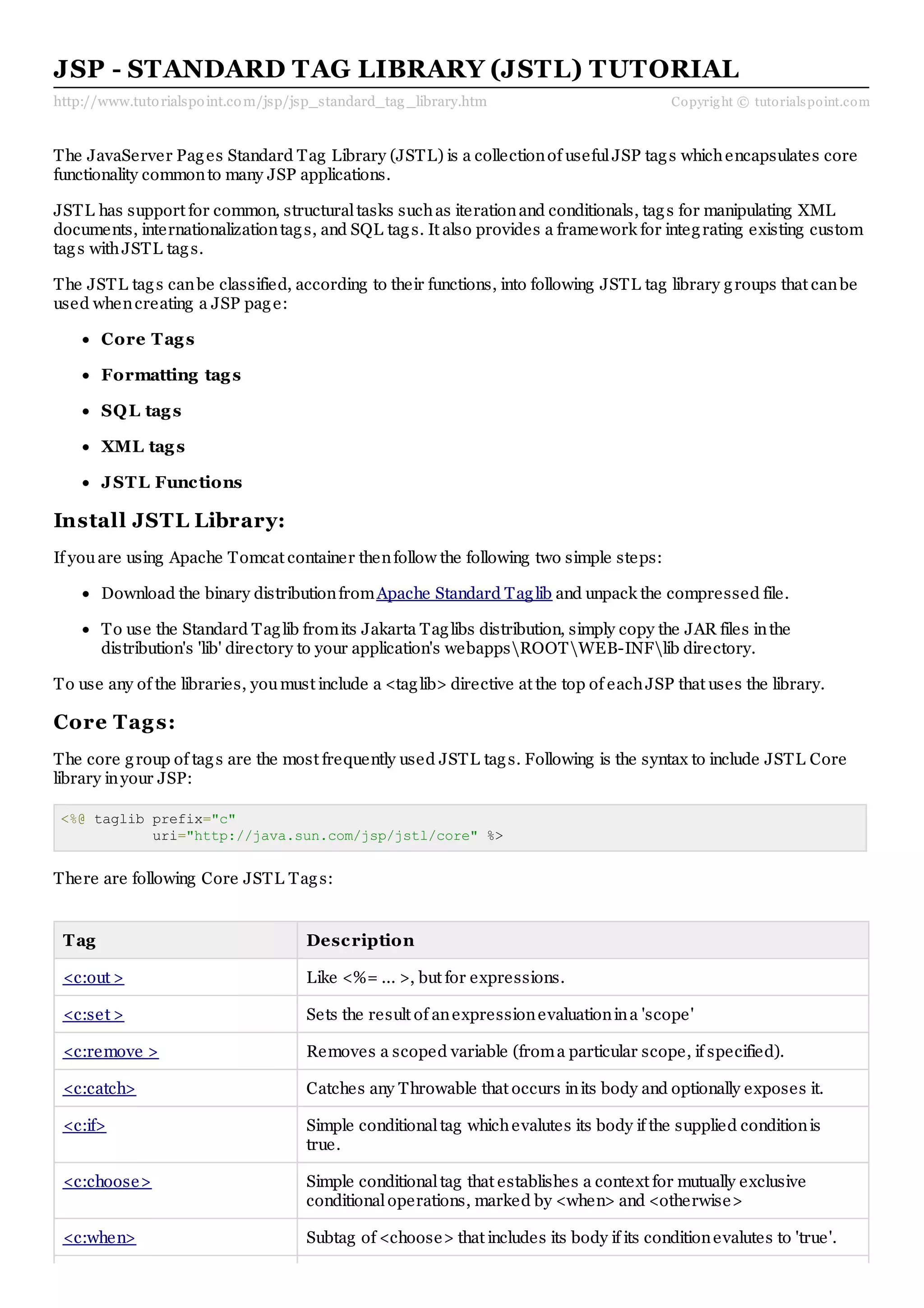 Jsp Standard Tag Library Pdf