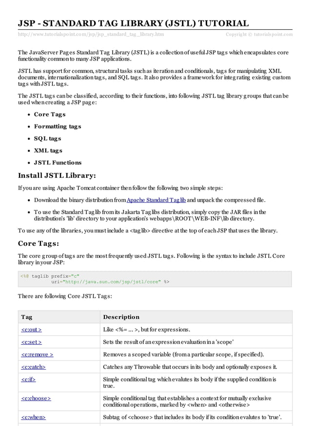 Jsp standard tag_library | PDF