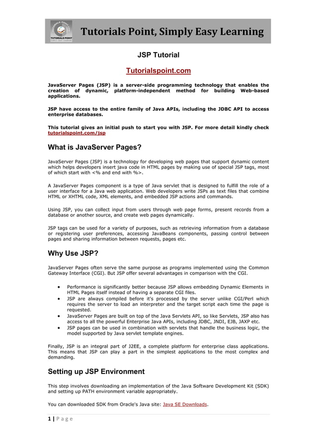 Jsp tutorial | PDF