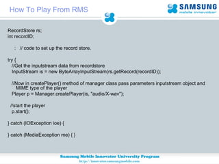 Jsr135 sup | PPT | Digital Audio | Computer Software and Applications