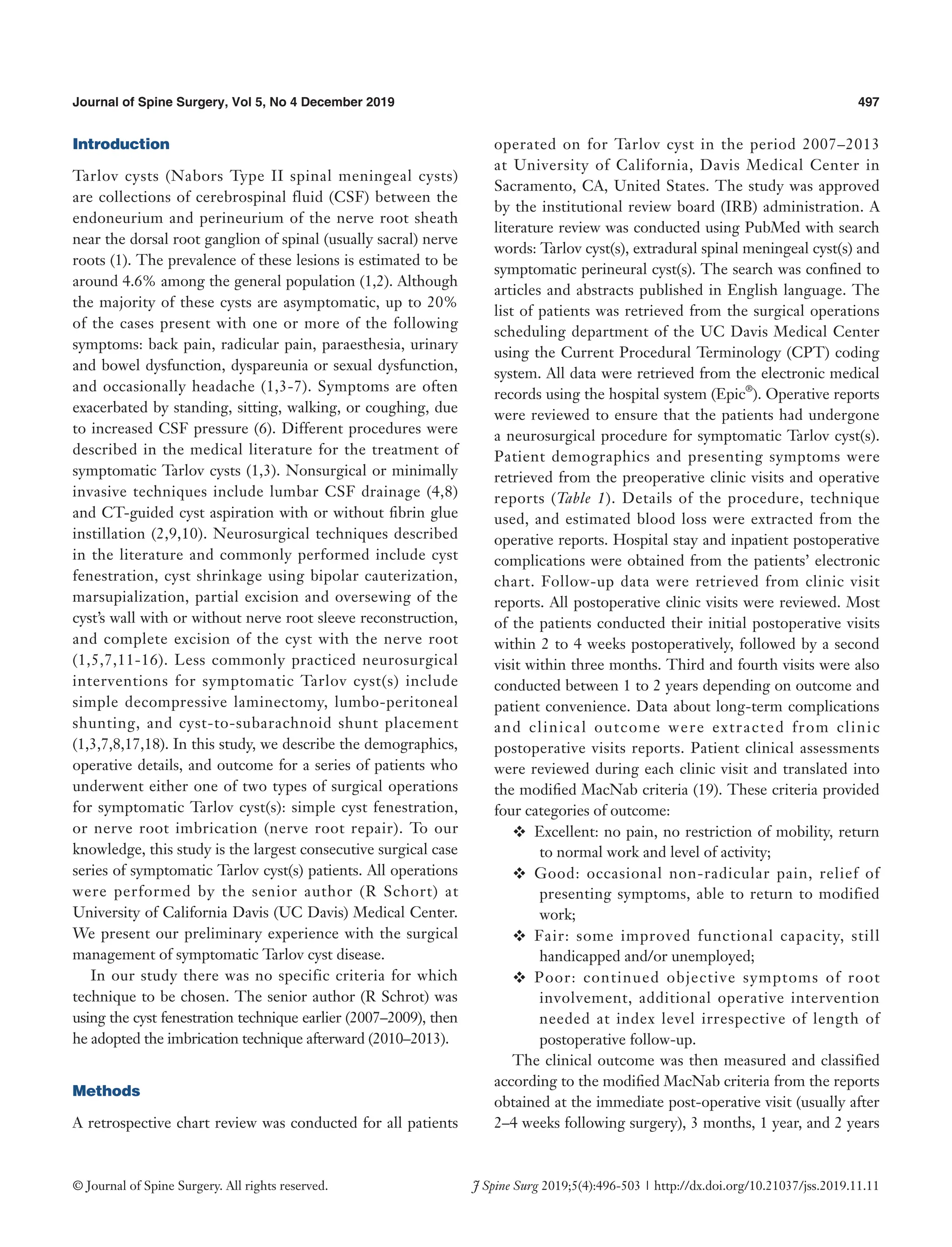 CISTO DE TARLOV - ENDOSCOPIA DE COLUNA FENESTRAÇÃO | PDF