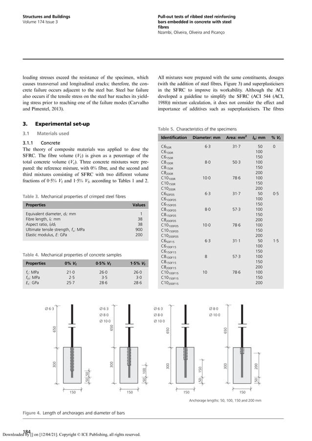 Pull-out tests of ribbed steel reinforcing bars embedded in concrete ...