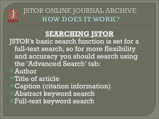 How to Search JSTOR\'s Online Archive | PPT