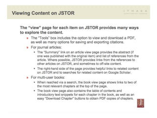 Using JSTOR: An Overview | PDF