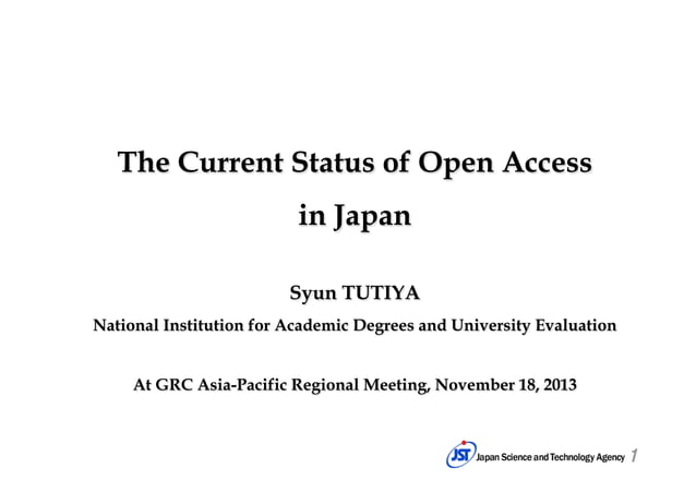 Syun Tutiya, The Current Status of Open Access in Japan | PPT