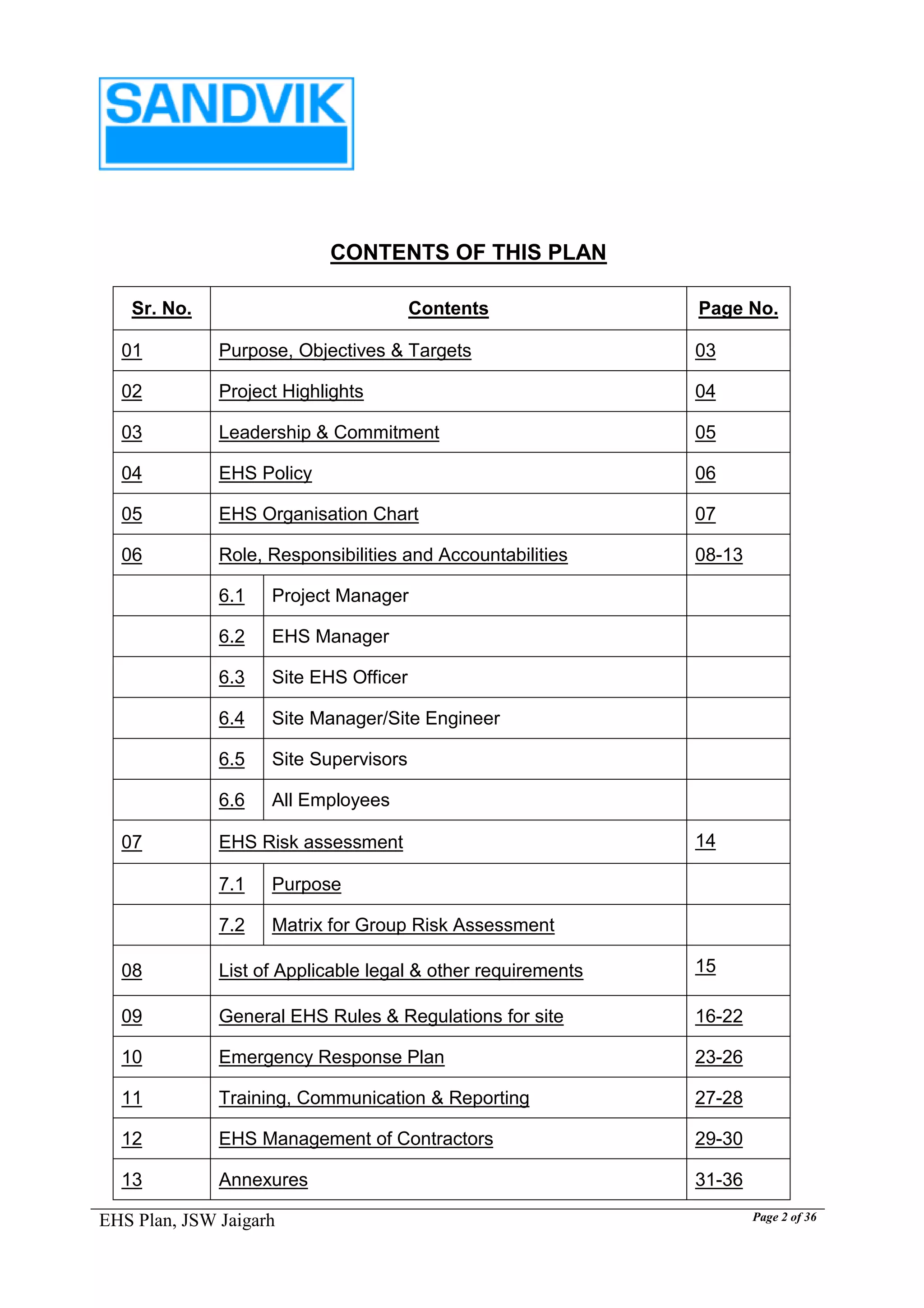 Project EHS Plan | PDF