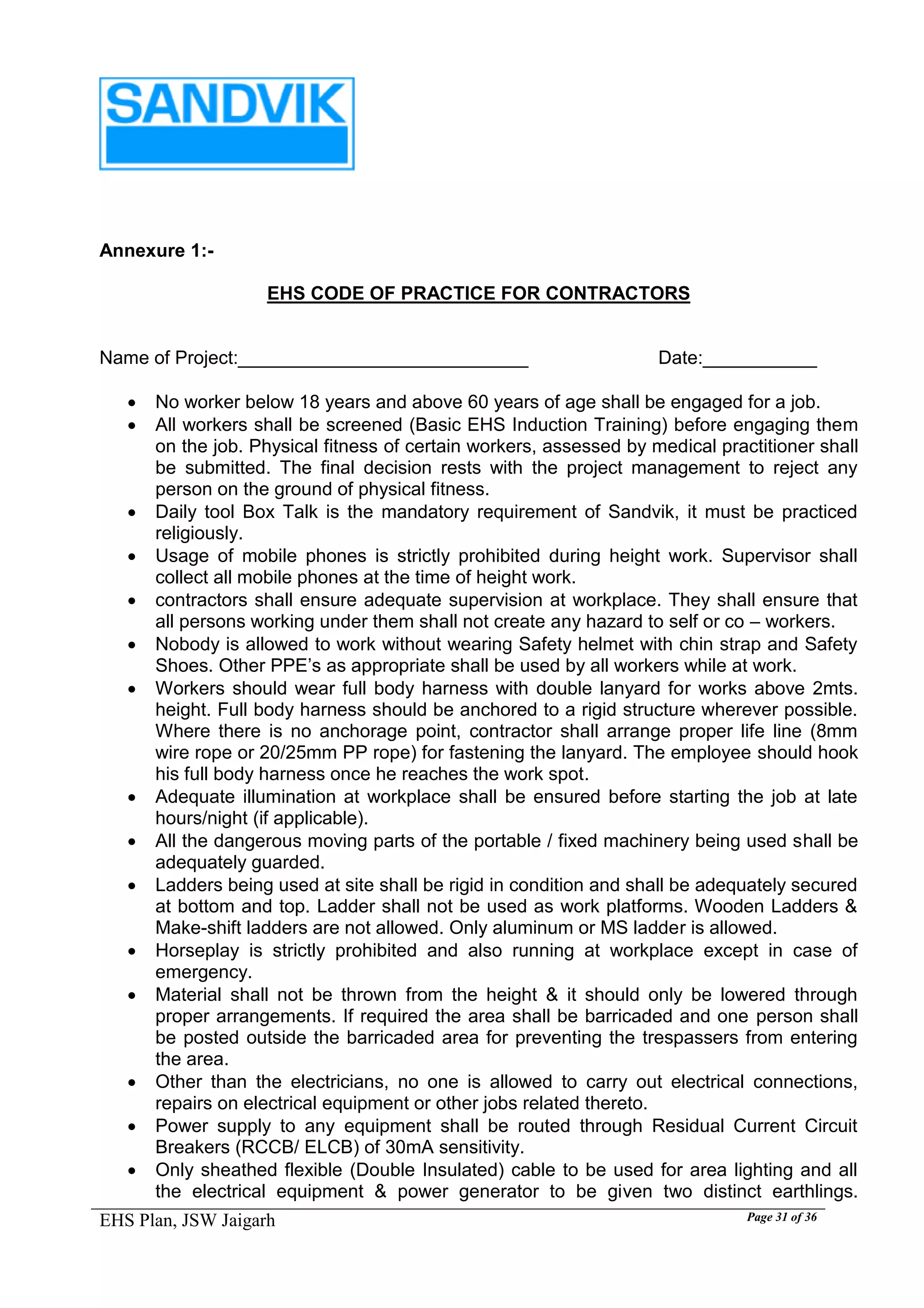 Project EHS Plan | PDF