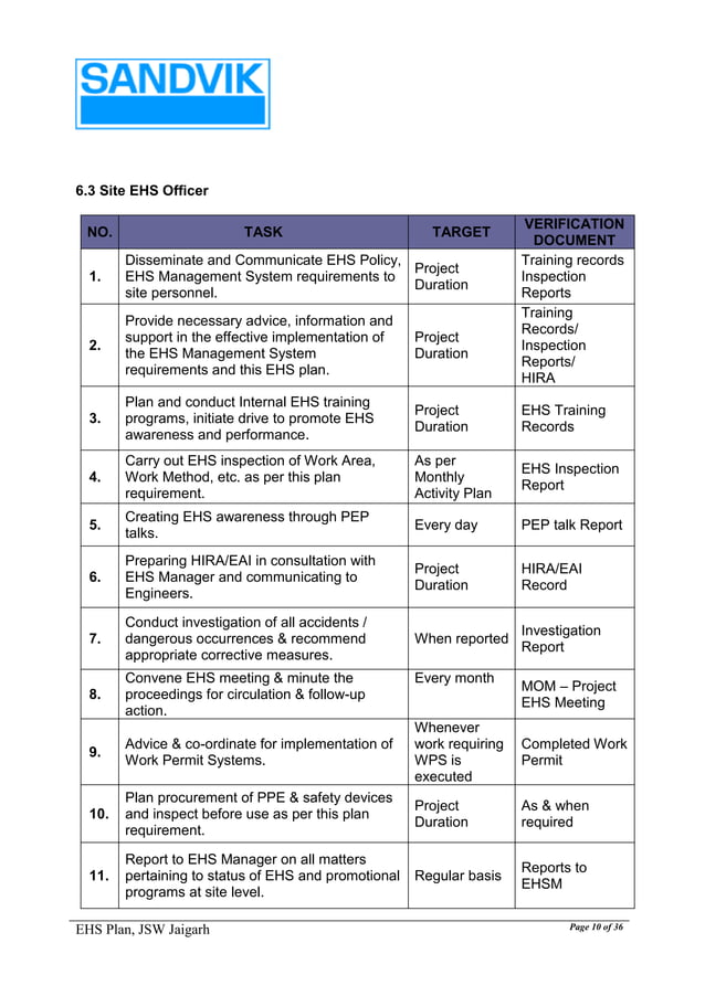 Project EHS Plan | PDF