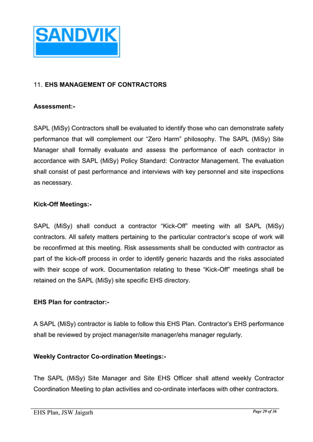Project EHS Plan | PDF