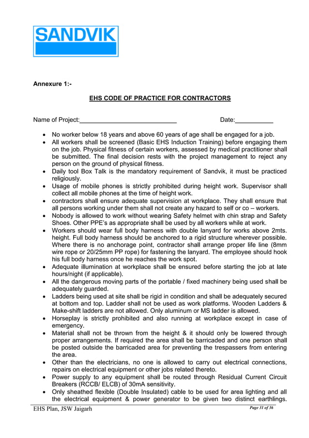 Project EHS Plan | PDF