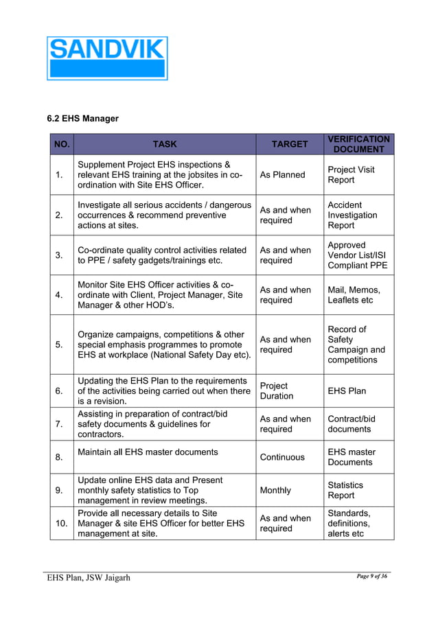 Project EHS Plan | PDF