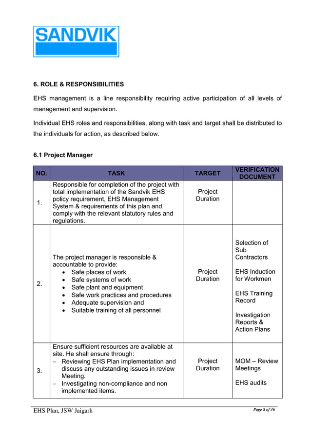 Project EHS Plan | PDF
